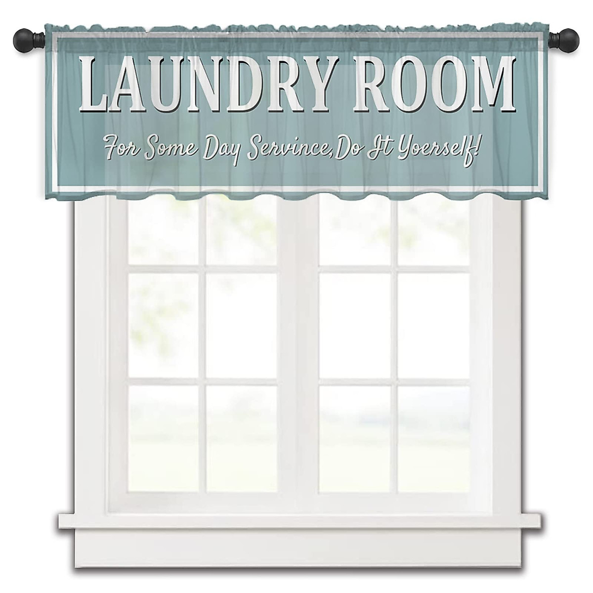 Sheer Valances Curtain, Laundry Room Do It Yourself Chiffon Valance for Window 54" x 18", Blue Laundry Decor Backdrop Small Tier Curtain Rod Pocket Window Panels for Kitchen, Bathroom, Cafe