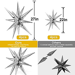 Cadeya 8 Pcs Star Balloons, Huge Silver Explosion Star Aluminum Foil Balloons for Birthday, Baby Shower, Wedding, Bachelorette Party, Disco Party Decorations Supplies