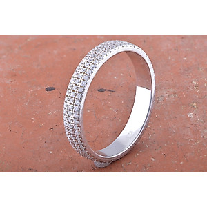 SILVERCLOSEOUT Rhodium Plated Sterling Silver Womens Wide CZ Cubic Zirconia Eternity Band Ring - Size 7