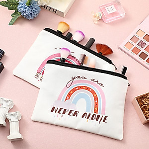 16 Pieces Rainbow Canvas Cosmetic Bag Bulk Inspirational Quotes Makeup Bags with Zipper Encouragement Travel Toiletry Pouch Appreciation Gift for Christmas Women Girls Teacher Birthday Graduation Gift