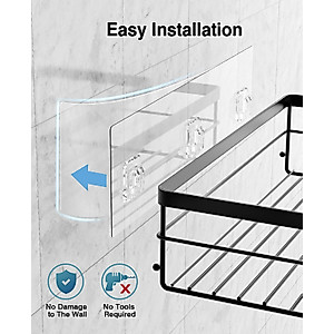 TJ.MOREE Shower Caddy 4 Pack, Adhesive Black Bathroom Shelves with 2 Soap Holders, Farmhouse Bathroom Decor, No Drilling Rustproof Shower Rack Organizer for Bathroom & Kitchen, RV, Apartment, Dorm