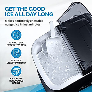 Newair Nugget Countertop Ice Maker Machine | 26 lbs. | Electric Sonic Ice Maker in Matte Black, Self-Cleaning Function, Refillable Water Tank, Perfect Canes Ice for Kitchens, Offices, Home Coffee Bars