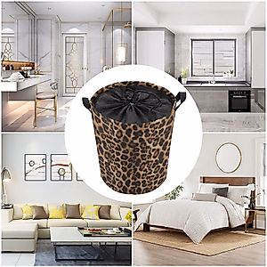 Cheetah Leopard Brown Laundry Basket with Lid Collapsible Drawstring Clothes Hamper Storage with Handle for Bathroom Bedroom College Dorms