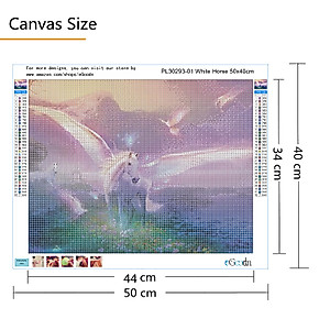 eGoodn White Horse 5D Diamond Painting Art Kit for Adults Full Drill Round 20x16 Inches / 50x40 cm, Myths and Legends Animals with Wings