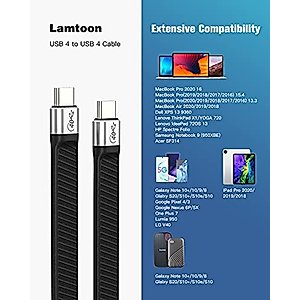 LamToon 40Gbps USB4 Compatible with Thunderbolt 4 Cable, 100W Charging,40Gbps Data Sync, Short USB C Cable Supports 8K Display, Compatible with Thunderbolt 3 and USB C 3.1 for External SSD,Hub,Docking