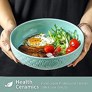 DUS Pasta Salad Soup Bowls set,8 Inches Ceramic Pasta Bowl with Embossment (Pala blue turquoise, pattern' style)