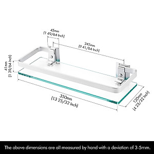 KES Glass Shelf for Bathroom, Glass Bathroom Shelf Floating Glass Shelf for Wall Aluminum Extra Thick 8MM Tempered Glass Shelf 3 Pack 1 Tier Rectangular Wall Mount Silver,A4126A-P3