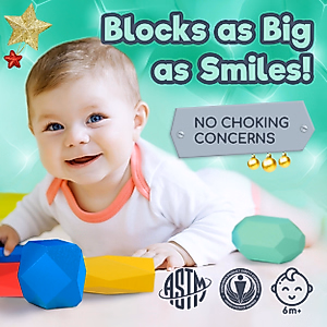 EVERSMART 36 Pcs Wooden Stacking Blocks – Montessori Toys for 1 2 3 4 5 6 Year Old Toddlers and Kids, XXL Rocks, No Choking Hazard – Sensory STEM Building Stones, Girl or Boy Birthday Gifts