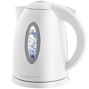 Ovente Electric Kettle 1.7 Liter Cordless Hot Water Boiler, 1100W with Automatic Shut-Off and Boil Dry Protection, Fast Boiling BPA-Free Portable Instant Heater for Making Tea, Coffee, White KP72W