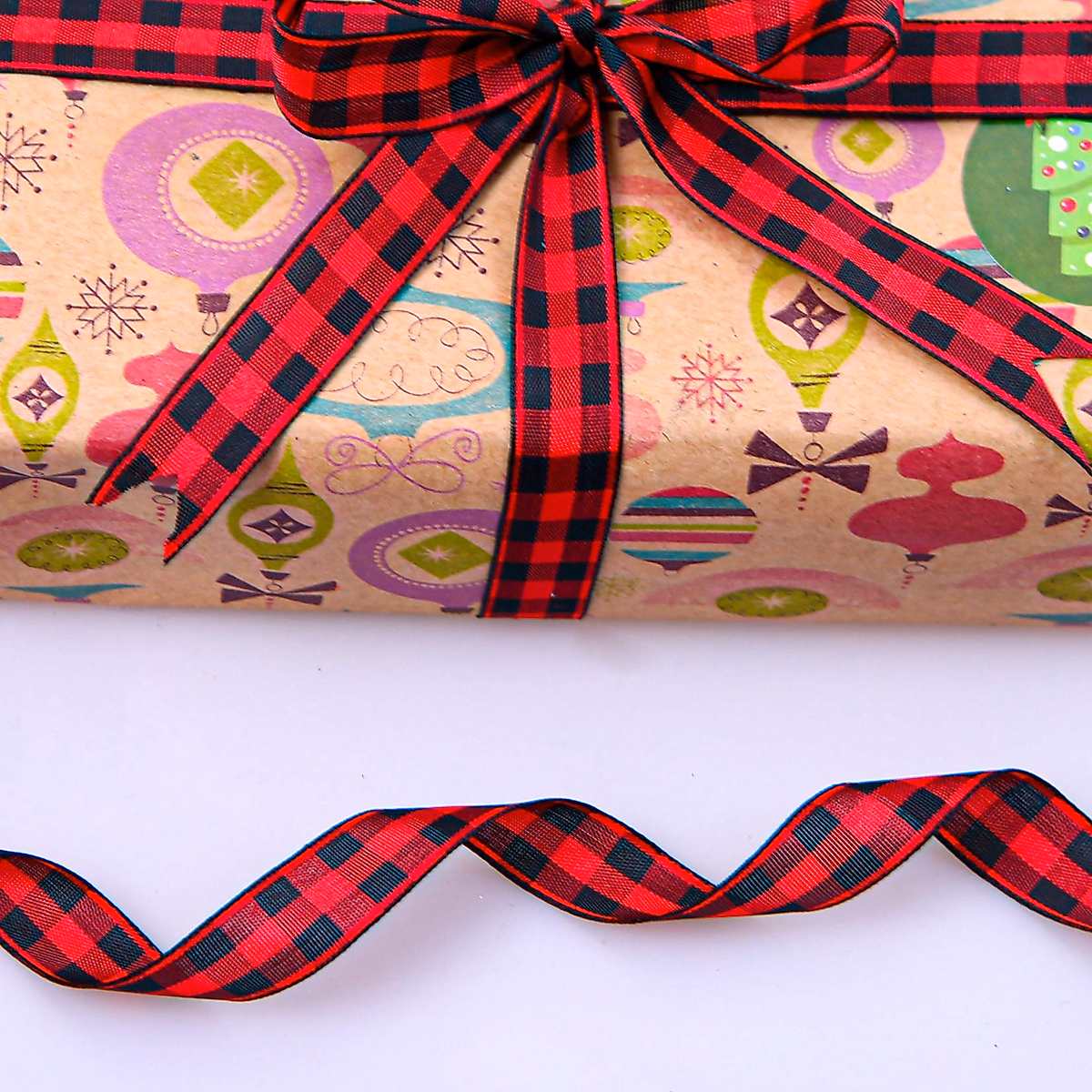 URATOT 50 Yards Red and Black Plaid Ribbon Christmas Wrapping Ribbon Gingham Plaid Ribbon for DIY Crafts Decoration, Floral Bows Craft