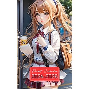 Pocket Calendar 2024-2026: Two-Year Monthly Planner for Purse , 36 Months from January 2024 to December 2026 | Anime college girl