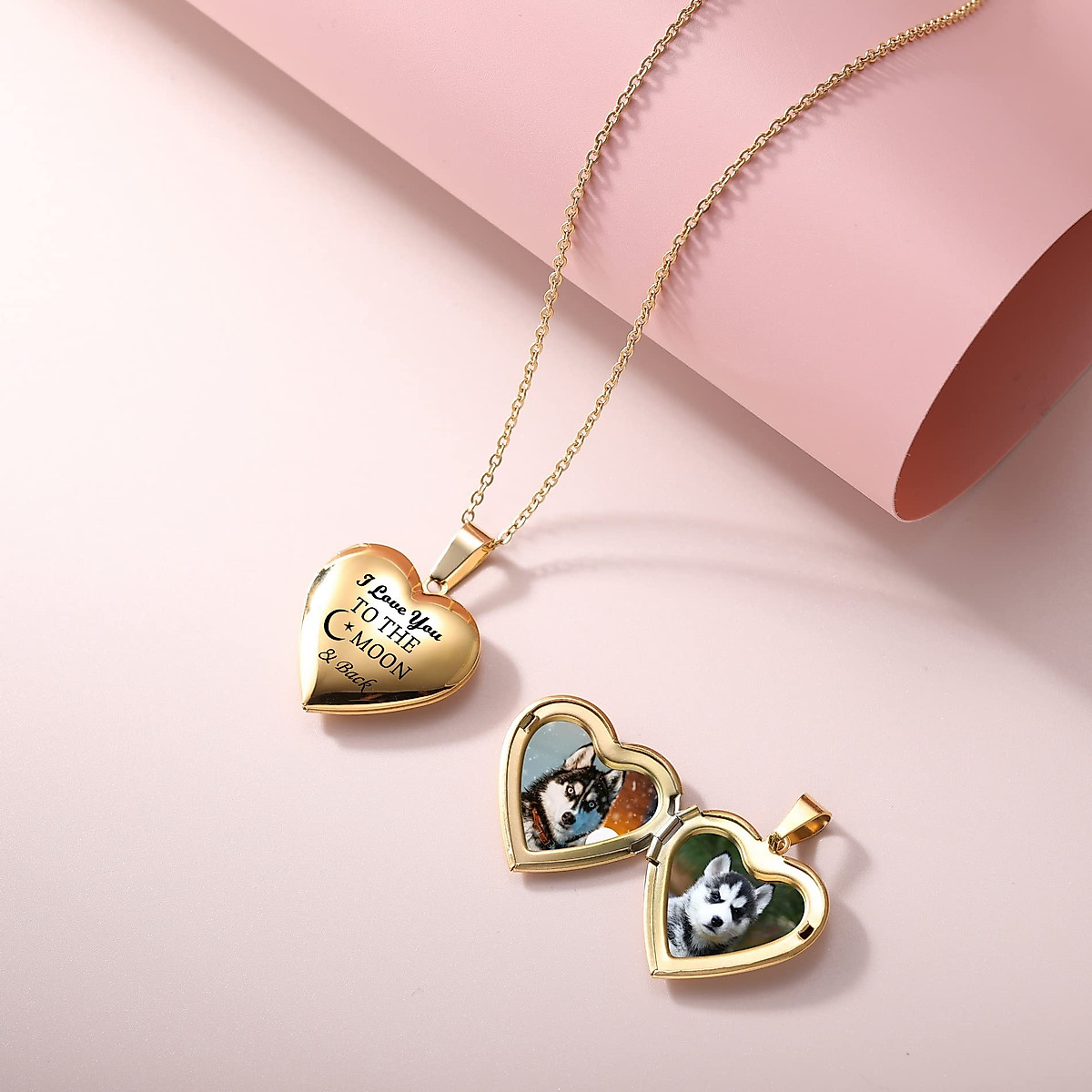 OTXIXTO Personalized Heart Locket Necklace for Women with Picture Custom Inside Engraved Text Silver/Gold/Rosegold Photo Locket Stainless Steel Memorial Gifts for Mom Daughter Grandmother (I Love…)