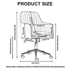 BURENMTO Home Office Chair, Modern Velvet Desk Chair with Wheels, 360° Swivel & Height Adjustable Ergonomic Desk Chairs, Mid Back Chair with Arms & Stainless Base for Bedroom,Study(Grey)