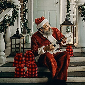 Halatool 8 Pack Red Buffalo Plaid Christmas Bags with Ribbon Durable Drawstring Bag Storage Sack for Xmas Tree Accessories Candy Presents Wrapping Supplies