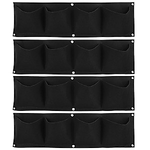 Atyhao Vertical Hanging Outdoor Wall Planter 4Pcs 4 Pocket Plant Grow Bag Wall Mounted Reusable Degradable Felt Garden Planter Herbs, Succulents Artificial Pl or Flowers. (Black)