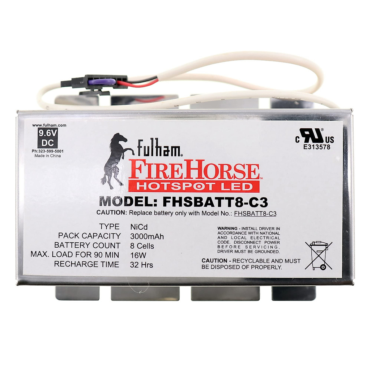 Fulham Hotspot 2 Battery Pack - NiCd (NICKEL CADMIUM) - 8 C Cells - 3 Amp Hours = 16W Max Load For 90 Min (FHSBATT8-C3)