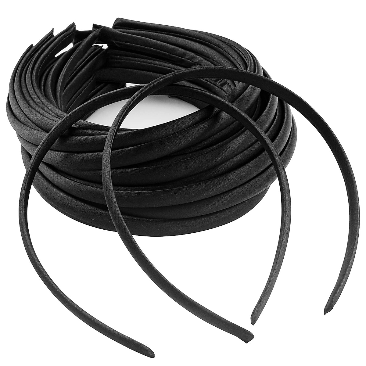 Duufin 40 Pieces Satin Headbands Black Thin Headband Satin Coverd Plain Headband 1cm Craft DIY Headband Black Satin Hair Headbands for Girls and Women