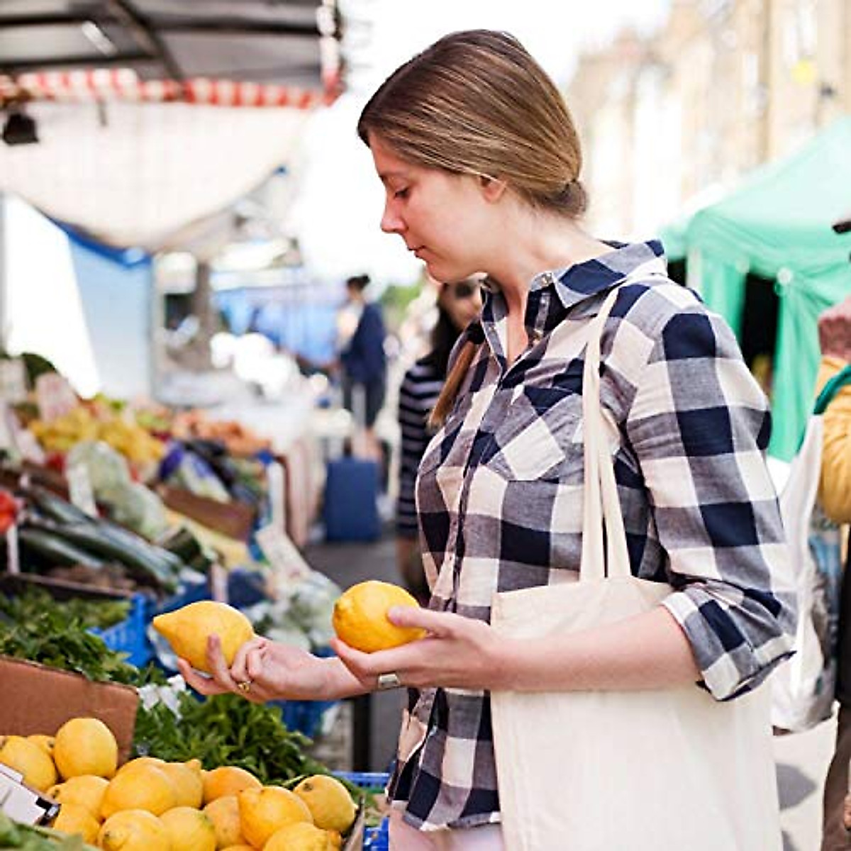 M-Aimee Canvas Craft Tote Bags - 10 Pack 13"x10" Fabric Blank Tote Bags, Natural Cotton for DIY Crafts, Gift Bag and Wedding, Birthday, Shopping, or Reusable Grocery Bag