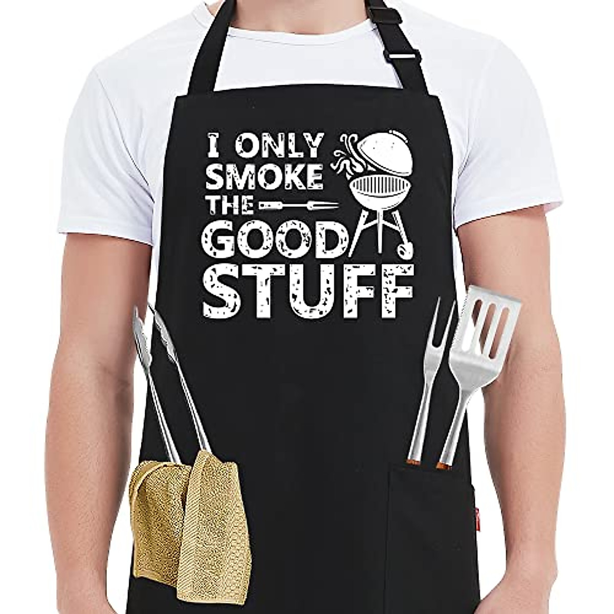 Kaidouma Funny Grilling Aprons for Men - I Only Smoke the Good Stuff - Men’s Funny Cooking Chef Grill BBQ Aprons with 2 Pockets - Funny Birthday Father's Day Christmas Gifts for Dad, Husband, Him