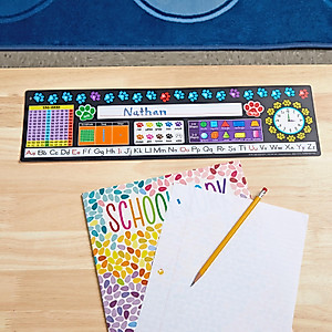 Really Good Stuff 24PK Paw Prints Self-Adhesive Deluxe Plastic Desktop Reference Nameplate with Letters, Numbers, Colors, 2-D and 3-D Shapes, 120 Grid, Left and Right, Base 10 and Time