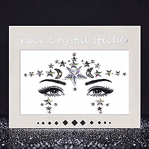 Stars Moon Face Gems Jewels Stick on Face Makeup Eyes Gems Crystal Rhinestones Sticker Gift for Women Accessories Costume Temporary Tattoos