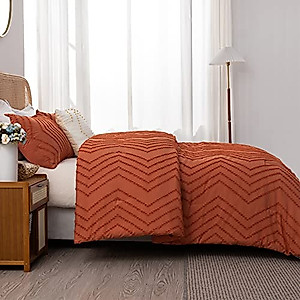 Litanika Comforter King Size Set, Burnt Orange Boho Fall Lightweight Bedding Comforters & Sets for King Bed, 3 Pieces Chevron Tufted Bed Set