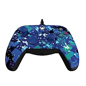 PDP Gaming REMATCH Enhanced Wired Controller Licensed for Xbox Series X|S/Xbox One/PC/Windows, Mappable Back Buttons, Advanced Customizable App - Digital Glitch Blue