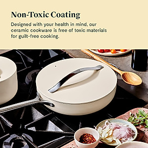 Caraway Nonstick Ceramic Cookware Set (12 Piece) Pots, Pans, Lids and Kitchen Storage - Non Toxic - Oven Safe & Compatible with All Stovetops - Black