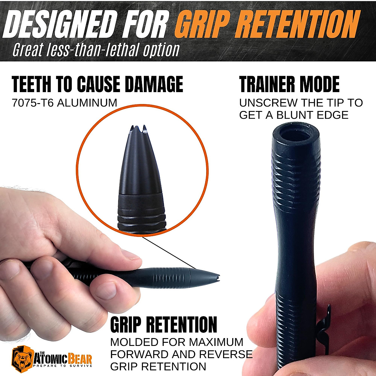 The Atomic Bear Stealth Pen Pro Tactical Pen for Self Defense - Enhanced Writing Survival Pen with Glass Breaker to Escape & Defend - Bonus Training to Protecting Yourself - Great Gift for Men