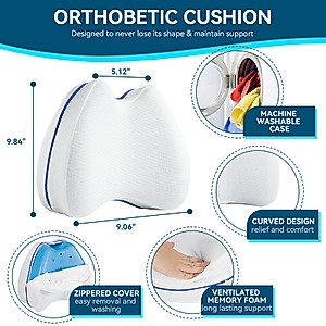 Knee & Leg Pillows Foam Support Pillow for Sleeping for Back Pain,Leg Pillow for Sleeping On Side, Memory Foam Cushion Knee Support Pillows,Pregnancy Pillow Removable and Washable Cover… (1 pack)