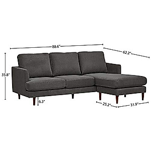 Amazon Brand – Rivet Goodwin Modern Reversible Sectional Sofa Couch, 88.6"W, Charcoal Grey