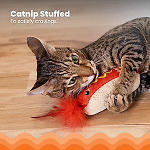 Catstages Hot Dog Kicker Catnip Toy and Dental Toy for Cats Hot Dog Themed Funny Catnip Stuffed Kicker Toy, Brown