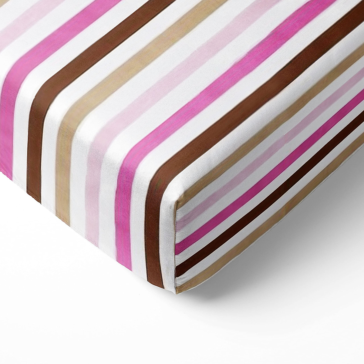 Bacati - 2 Pack MOD Stripes Printed Neutral 100% Cotton Universal Baby US Standard Crib or Toddler Bed Fitted Sheets (Pink Chocolate Brown)