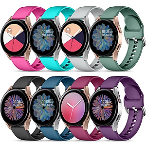 Maledan 8 Pack Band Compatible with Samsung Galaxy Watch 7 6 5 4 Band 40mm 44mm,Galaxy Watch 5 Pro 45mm/Watch 6 4 Classic 42mm 46mm 43mm 47mm/Active 2, 20mm Soft Silicone Sport Strap Women Men, Large
