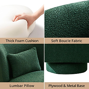 LLS Swivel Accent Sofa Chair with Lumbar Pillow, 360° Metal Base Boucle Fabric Upholstered Modern Barrel Sherpa Single Comfy Armless Couch for Living Room Bedroom Reading Lounge Corner, Green