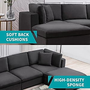 BALUS Modern Convertible Sectional Sofa,3 Seat Sofa+1 Chaise, L Shaped Corner Sleeper Sofa Couch,Modular Sectional Couches with Wood Legs for Living Room, Dark Grey