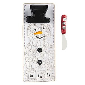 Mud Pie Stoneware Christmas Serving Tray with Dip Cup and Spreader Set, Snowman