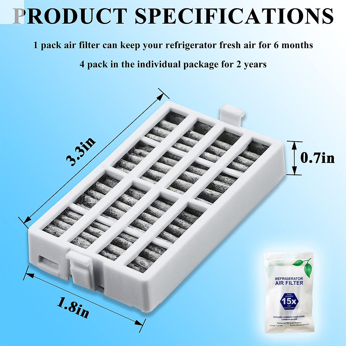 W10311524 AIR1 Refrigerator Air Filter Cartridge Replacement for Whirlpool Kenmore Refrigerator Compatible with Fresh Flow Refrigerator Air Filter, 3 Pack, White