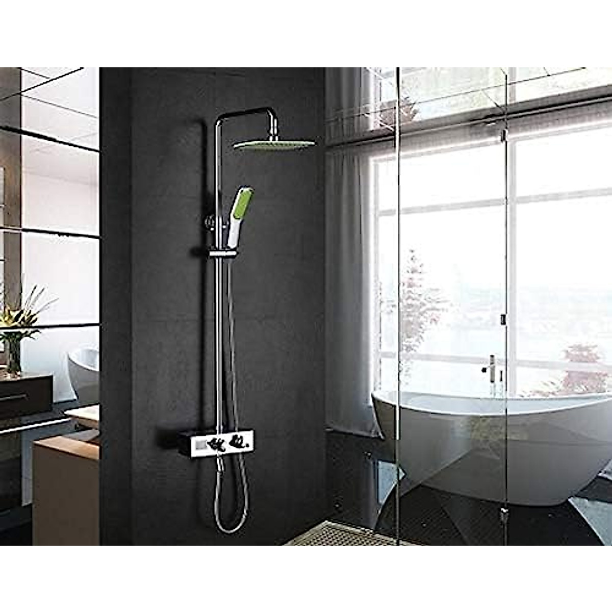 Kitchen Taps Brass Wall Mounted Bathroom Thermostatic Faucets Mixer Bath Shower Set With Square Shower Head Chrome Finish