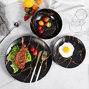 Melamine Dinnerware Set Black Kitchen Dinner Set, 12pcs Plates and Bowls Set Best for Indoor and Outdoor Party,BPA-Free Dishwasher Safe, Eco-Friendly …