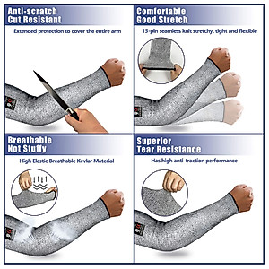 Evridwear 1 Pr/Pack Cut Resistant Sleeves for Arm Work Protection Safety in EN388 Level 5, Anti-Puncture Choice With or Without Thumb Hole. 1 pair/pkg. 4 sizes (Medium, No Thumb Hole)