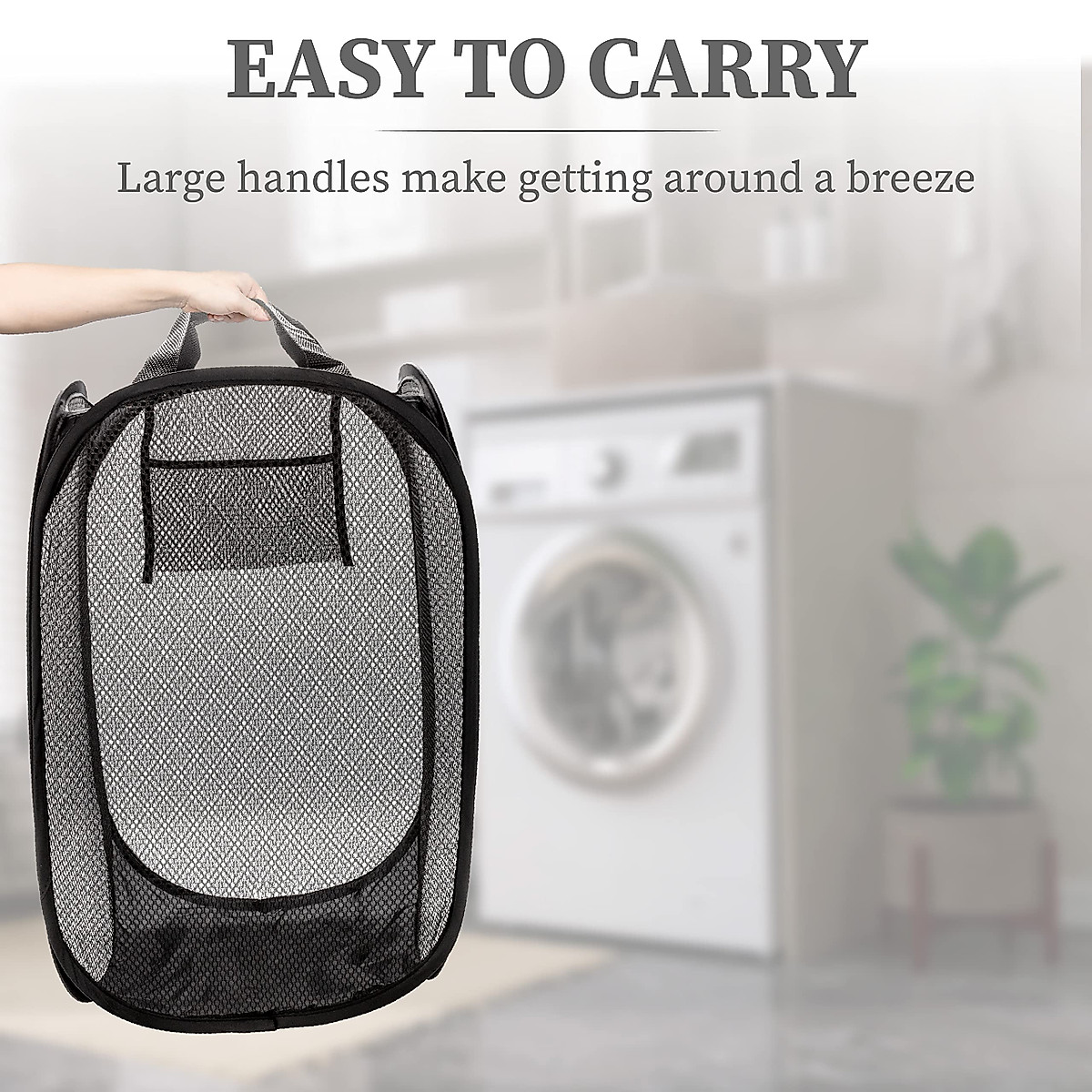 BROOKSTONE, 2 Pack, [EXTRA LARGE] Foldable Pop Up Laundry Hamper, Super Lightweight Mesh, Collapsible Space Saving Design, Portable with Carry Strap, Breathable Materials