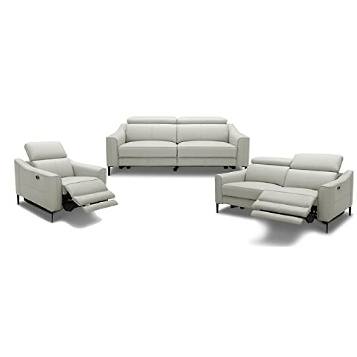 Limari Home Felixen Collection Modern Leather Sofa with 2 Power Recliners & Adjustable Headrests, Grey