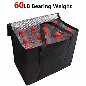 SIAGCRAW Insulated Reusable Grocery Bag, Heavy Duty Shopping Bags for Groceries, Portable Cooler Bag, Food Delivery Bag, Large Size, Collapsible, Sturdy Zipper