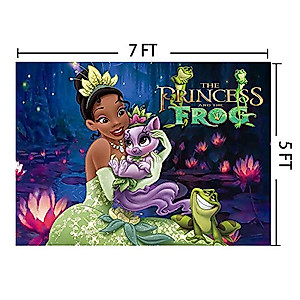 Night Fairy Tale Lotus Flower Photography Backdrop Vinyl 7x5ft Princess Frog Photo Background for Baby Girls Birthday Party Banner Decorations Children Baby Shower Supplies Cake Table