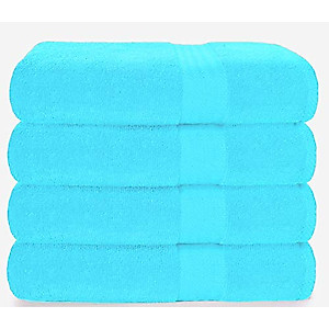 GLAMBURG Premium Cotton 4 Pack Bath Towel Set - 100% Pure Cotton - 4 Bath Towels 27x54 - Ideal for Everyday use - Ultra Soft & Highly Absorbent - Turquoise Blue