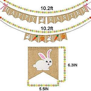 Happy Easter Banner Burlap - Rustic Easter Decorations - Easter Bunny Banner for Mantle Fireplace - Spring Easter Party Decorations Supplies - Easter Home Office School Outdoor & Indoor Hanging Decor