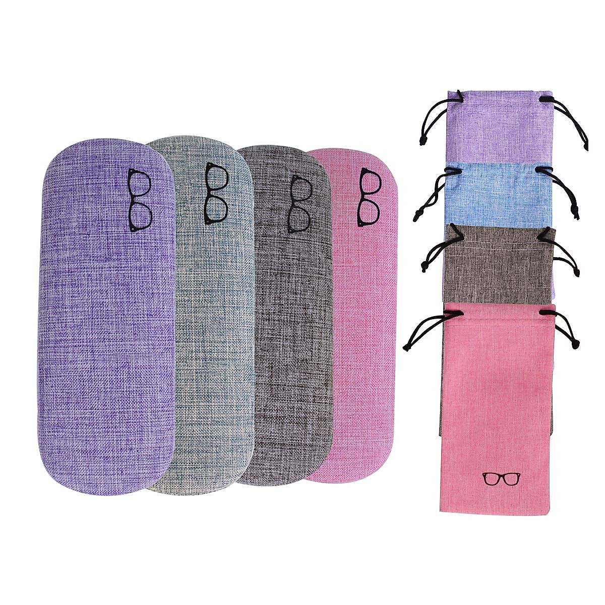 Baitaihem 4 Pack Hard Shell Eyeglasses Case Portable Hard Spectacle Case with Protector Pouch Bag