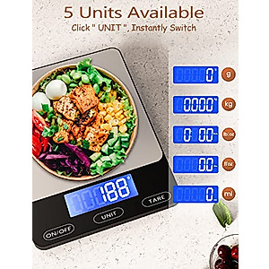 Food Scale -33lb Digital Kitchen Scale for Food Ounces Grams Rechargeable 304 Stainless Steel,Batteries and Type-C Charging | Perfect for Meal Prep, Cooking, and Baking