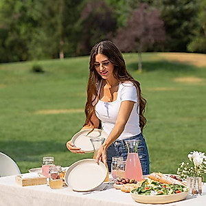 Grow Forward Premium Wheat Straw Plates - 10 Inch Hard Plastic Plates Reusable - Unbreakable Microwave Safe Deep Dinner Plates Set of 8 - Outdoor Plates for Patio, Camping, Picnic, Kids - Sahara